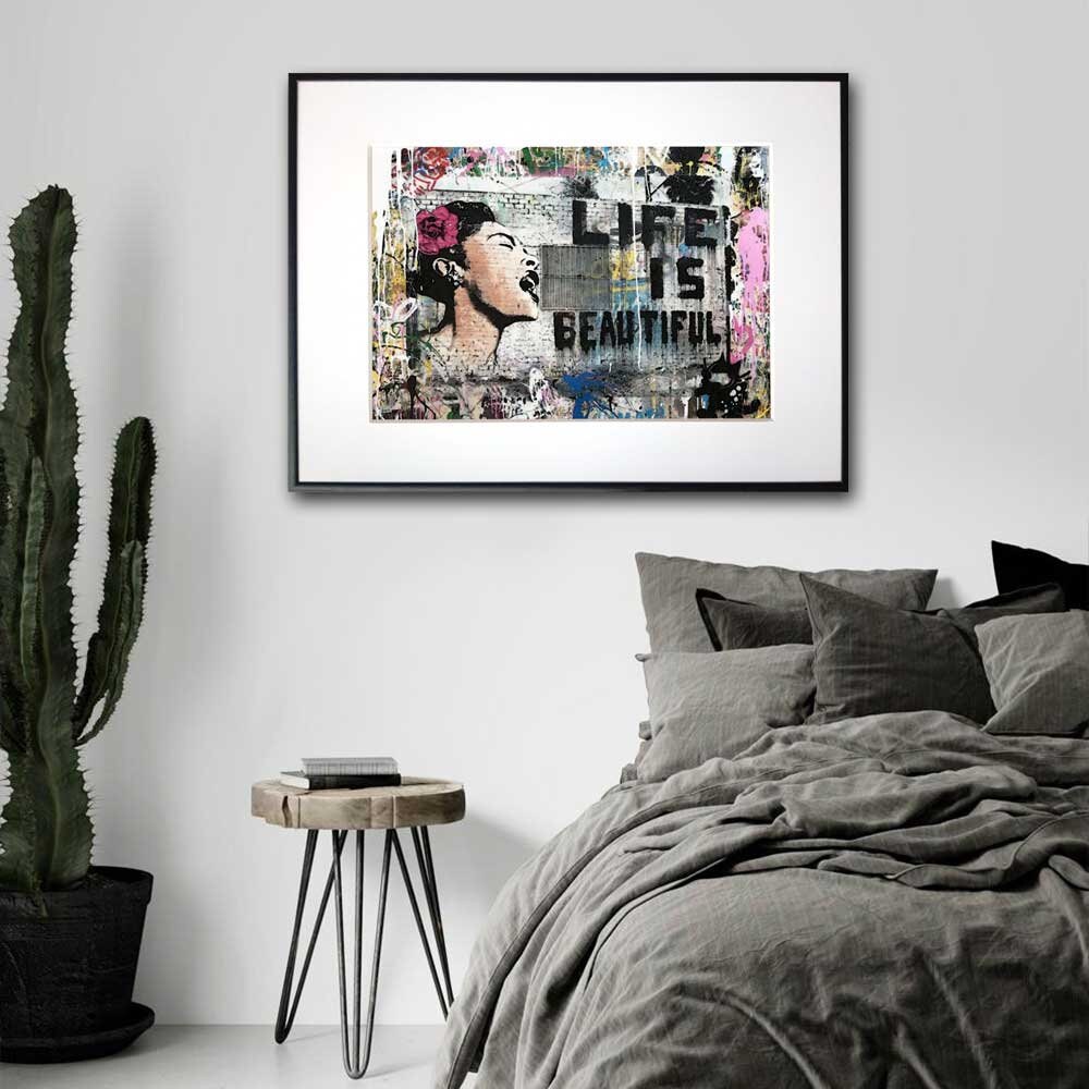 Banksy Life is Beautiful Wall Decor, Graffiti Art Canvas, Woman ...