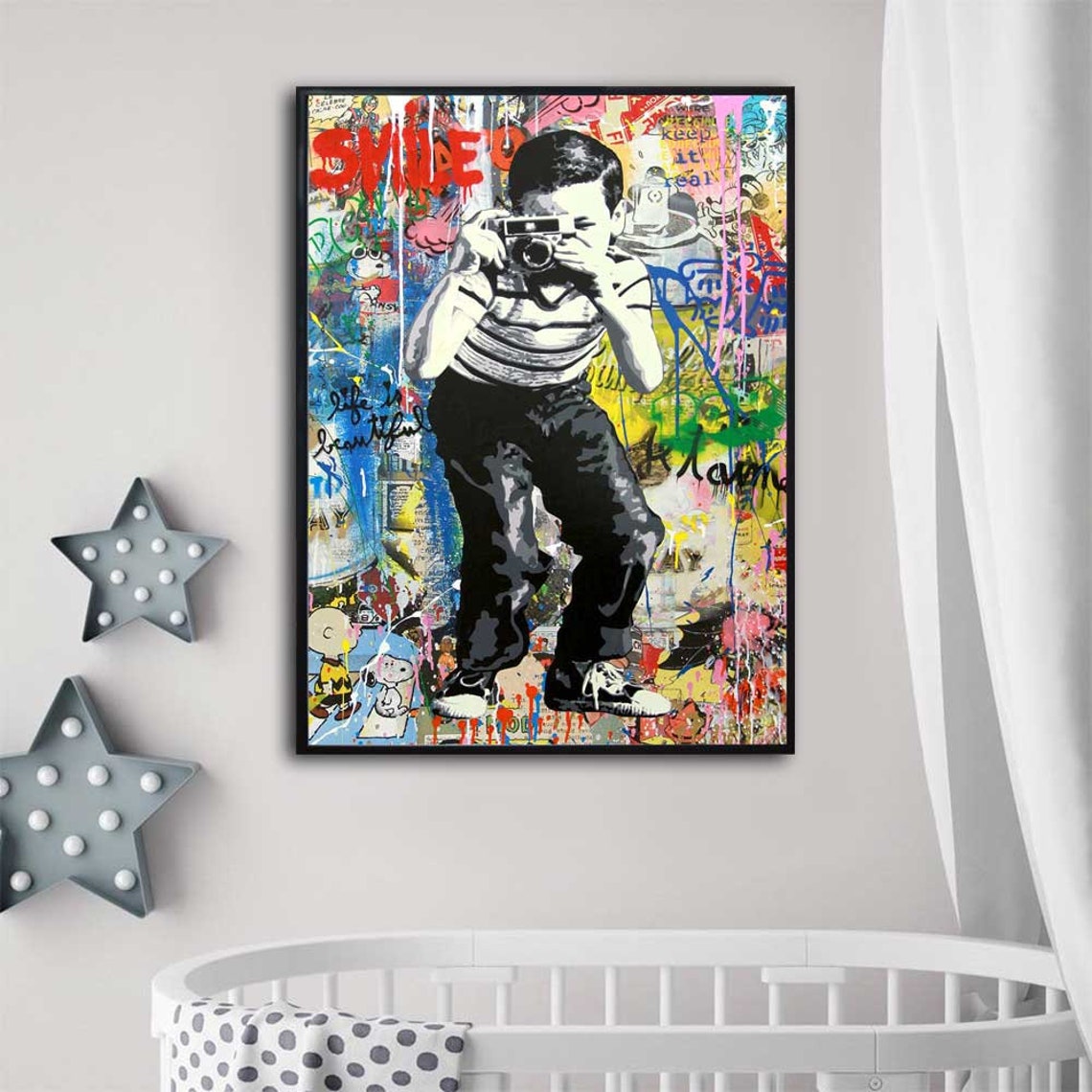 Banksy Camera Boy Graffiti Print Street Art Canvas Framed Poster Banksy ...