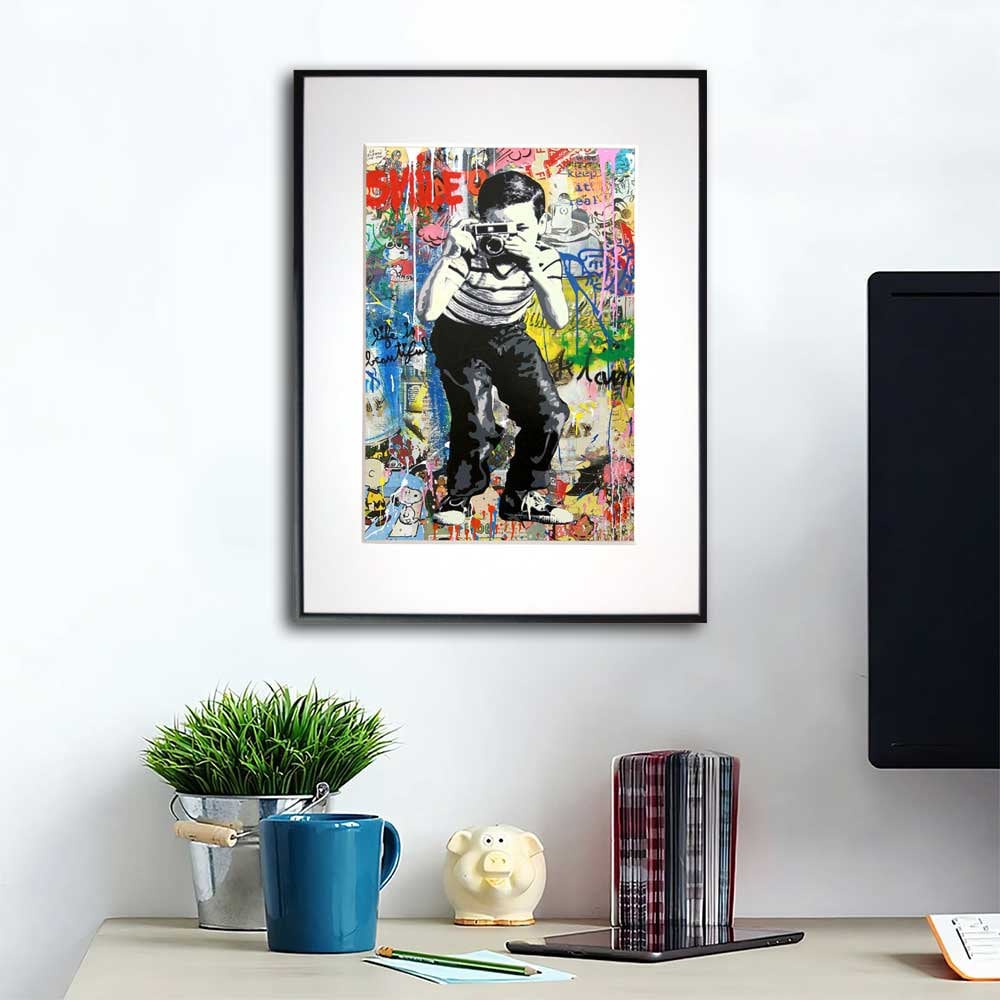 Banksy Camera Boy Graffiti Print Street Art Canvas Framed Poster Banksy ...