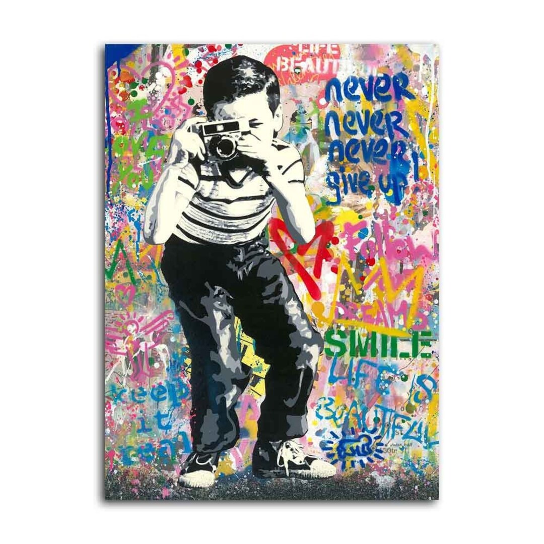 Banksy Smile Camera Boy - Street Art Print Graffiti Canvas Poster Art ...