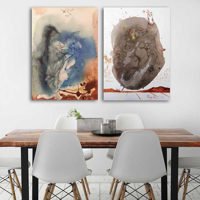 Set of 2 Creation of Adam and Animals Bible Sacra by Salvador Dali ...