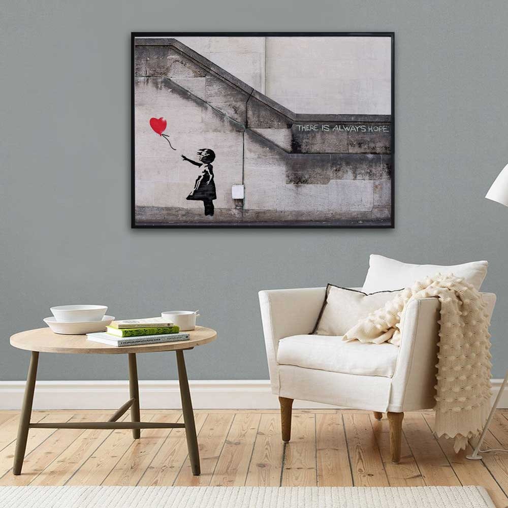 Banksy Canvas Wall, Poster Girl With Balloon There is Allways Hope Art ...