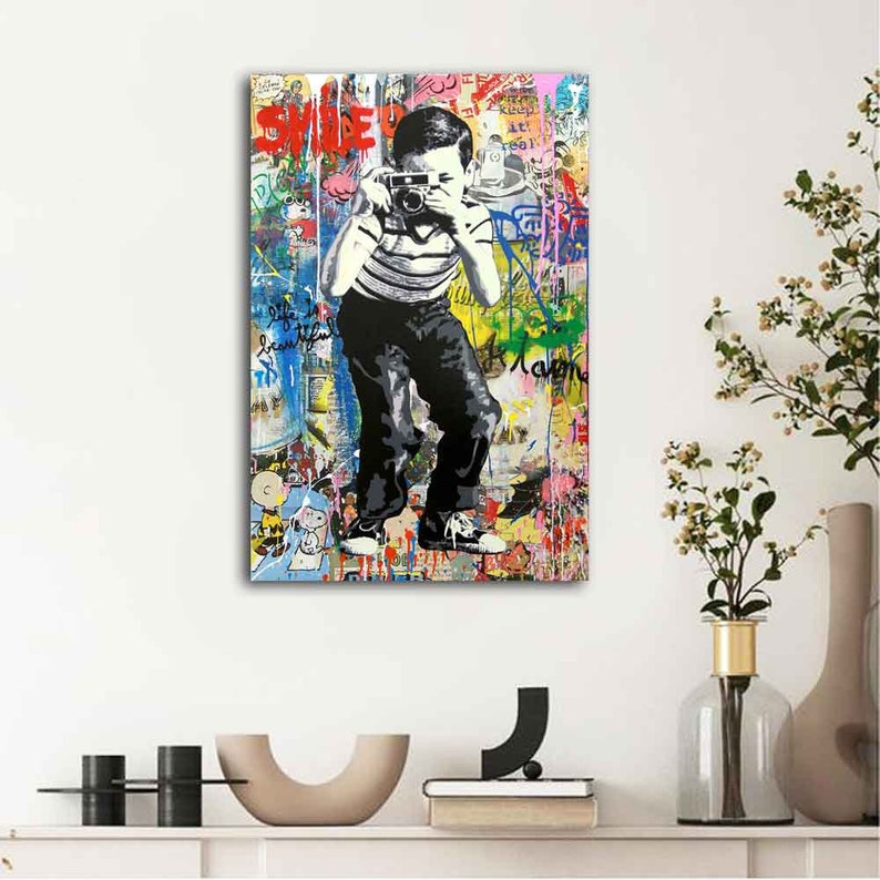 Banksy Camera Boy Graffiti Print Street Art Canvas Framed Poster Banksy ...