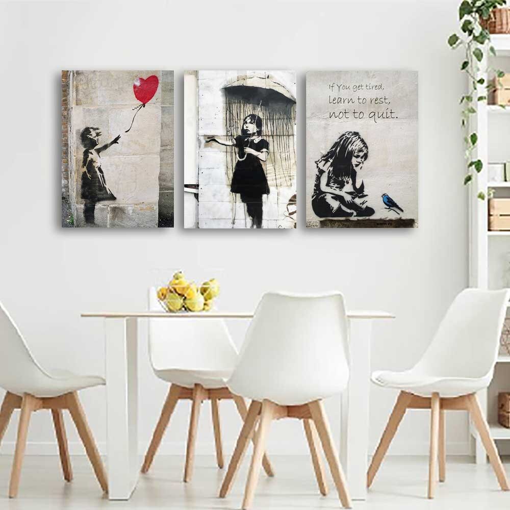 Banksy Print Set of 3 Canvas Poster Banksy Street Art for Home Graffiti ...