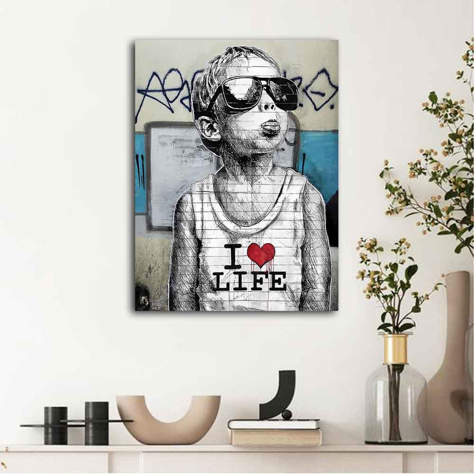 Banksy I Love Life - Banksy Mural, Banksy Reproduction, Street Canvas ...