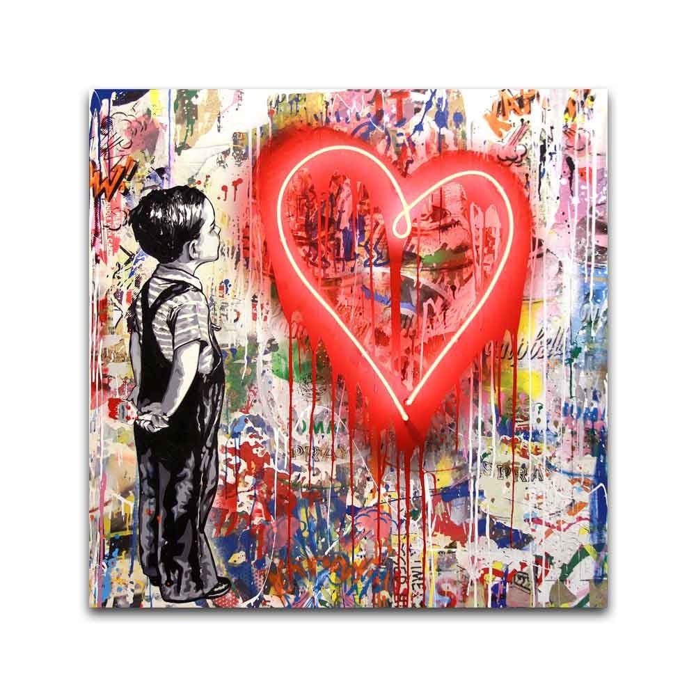 Mr. Banksy Graffiti Brainwash Red Heart Graffiti Canvas Poster Art ...