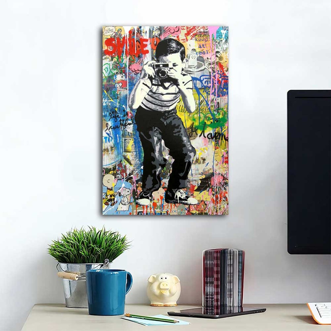 Banksy Camera Boy Graffiti Print Street Art Canvas Framed Poster Banksy ...