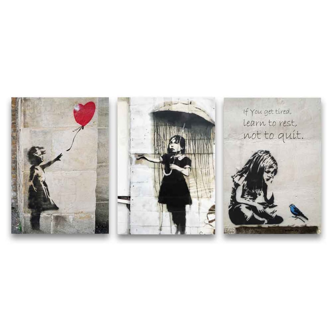 Banksy Print Set of 3 Canvas Poster Banksy Street Art for Home Graffiti ...