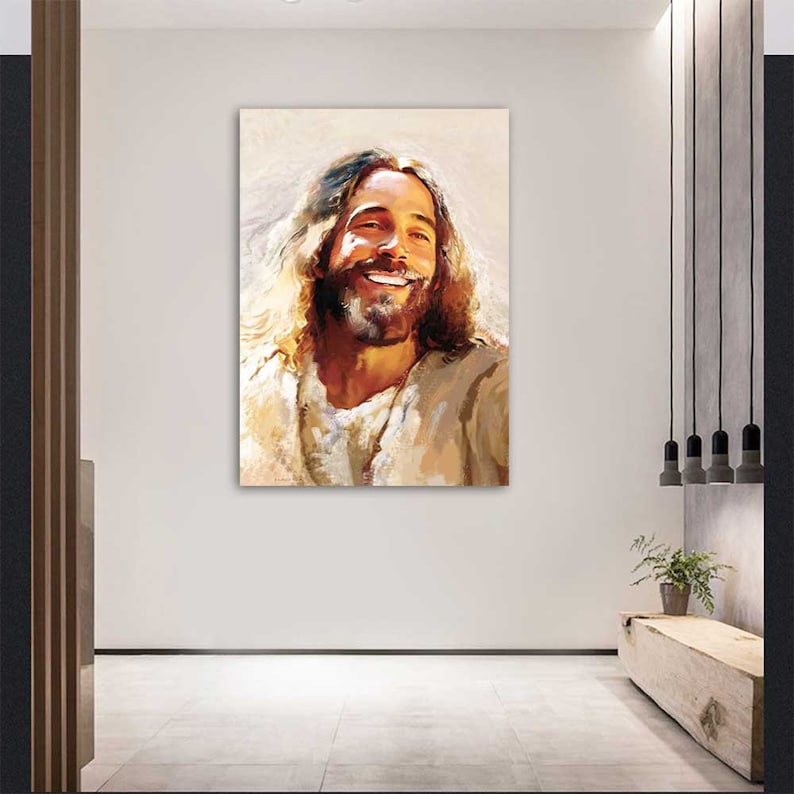 Jesus Christ Smiling Laughing Christian Catholic Painting Prints Canvas ...
