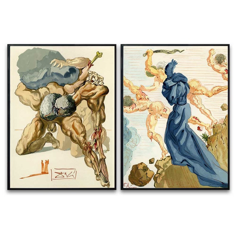 Set of 2 Hell by Salvador Dali Divine Comedy Poster Canvas Print Bible ...