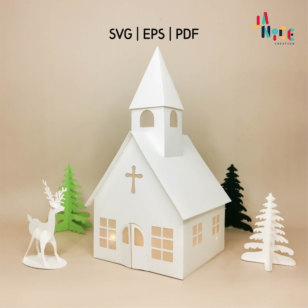 3D Paper House Template, Paper Church, Paper Christmas Village, DIY ...