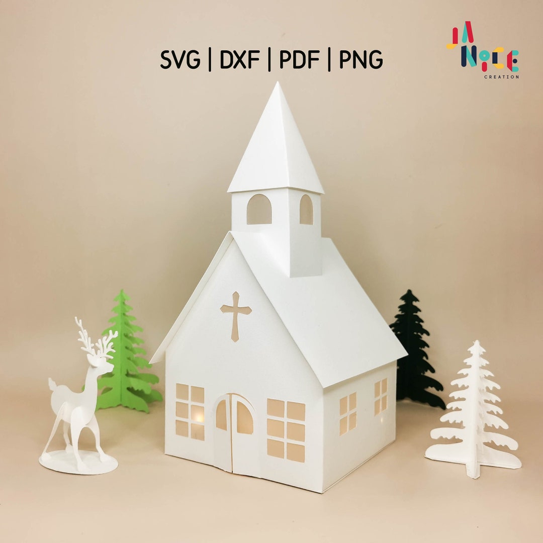 3D Paper House Template, Paper Church, Christmas Village Lantern Craft ...