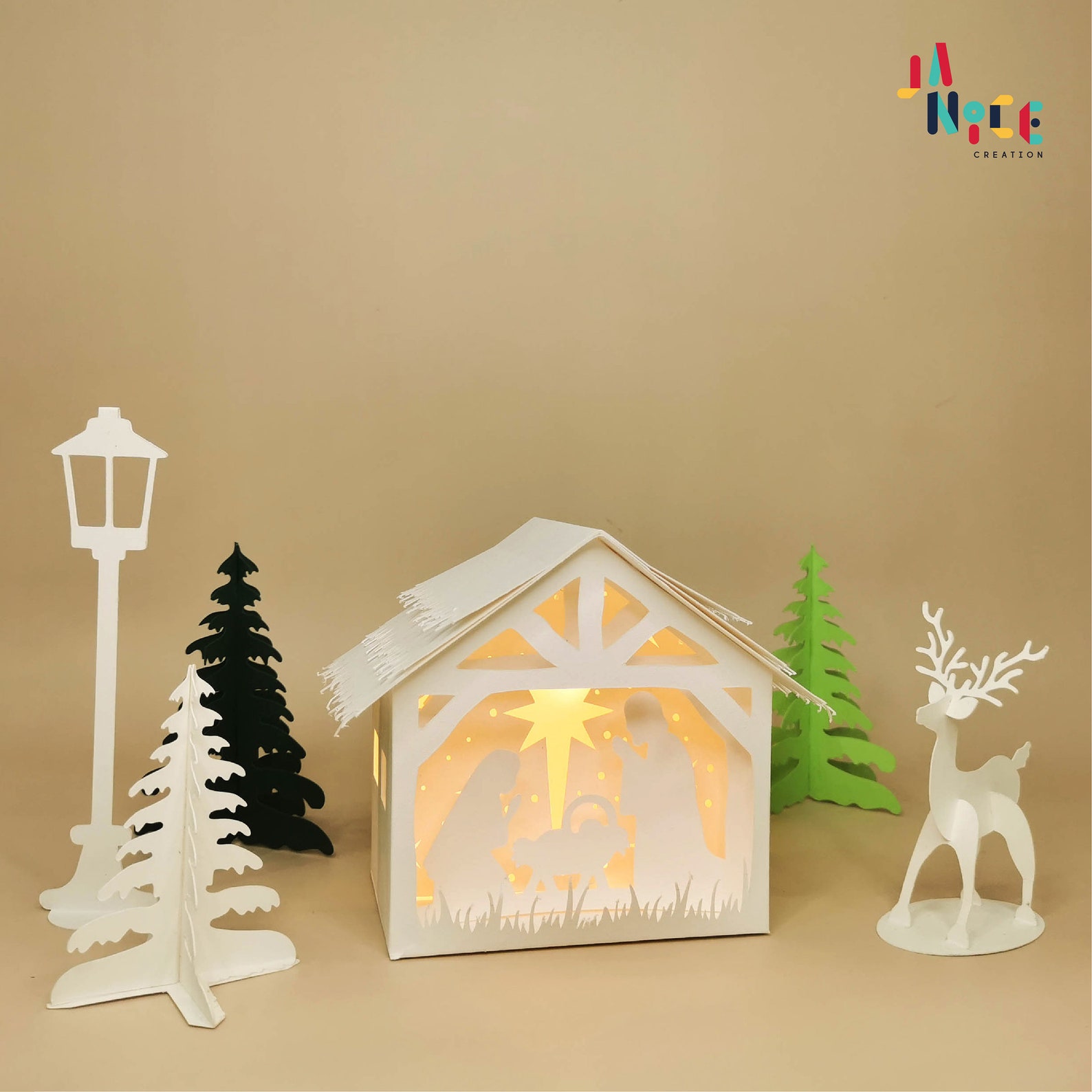 3D Paper House Template, Paper Manger, Paper Christmas Village, DIY ...