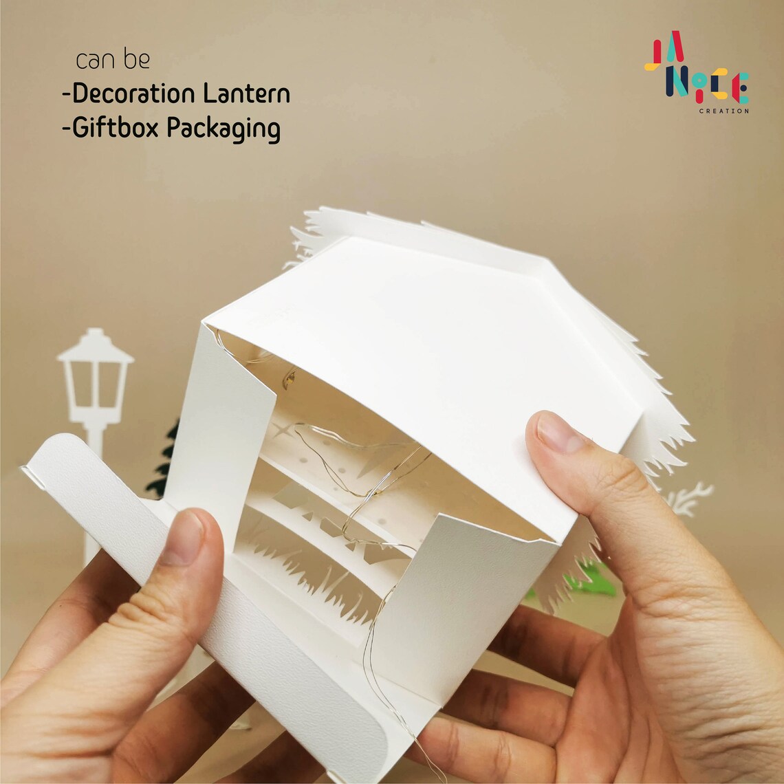 3D Paper House Template, Paper Manger, Christmas Village Lantern Craft ...
