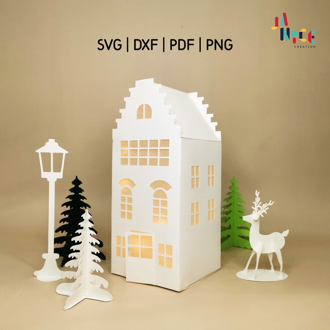 3D Paper House Template, Paper Dutch House, Paper Christmas Village ...