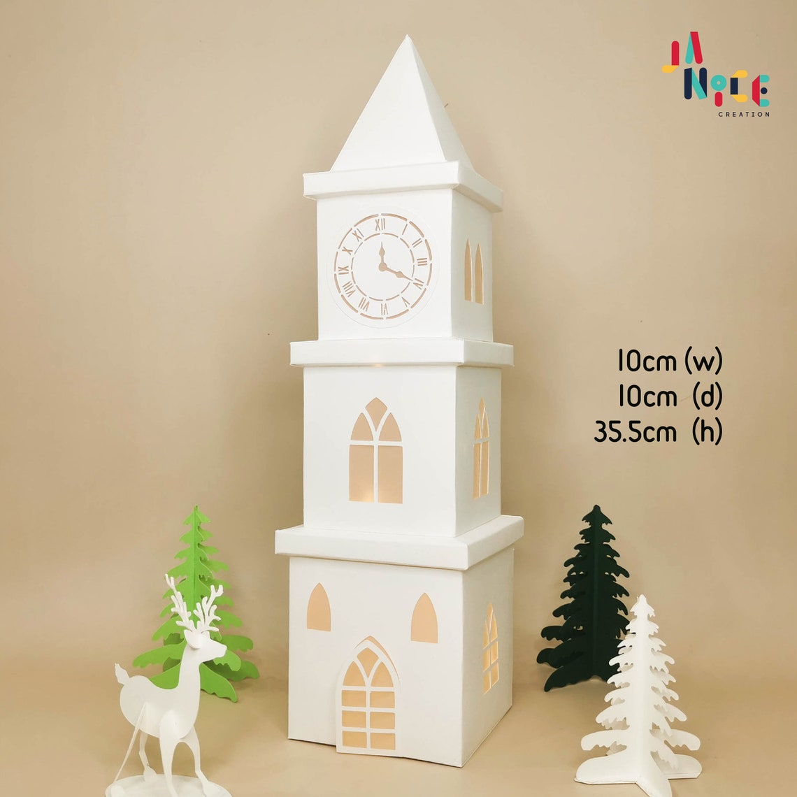 3D Paper House Template, Paper Clock Tower, Paper Christmas Village ...