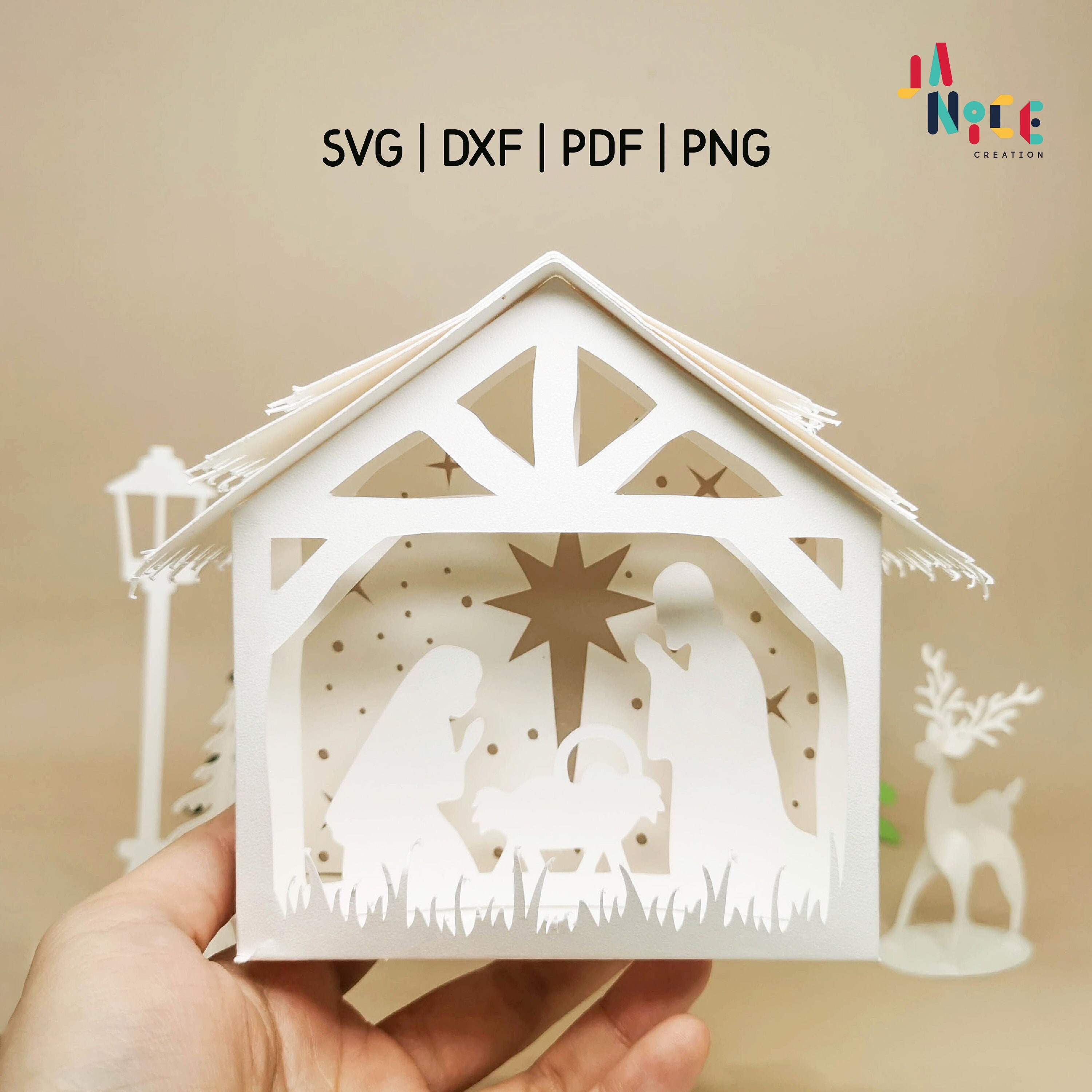 3D Paper House Template, Paper Manger, Christmas Village Lantern Craft ...