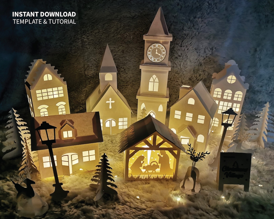 3D Paper House Template, Paper Church, Paper Christmas Village, DIY ...