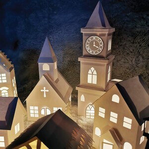 3D Paper House Template, Paper Clock Tower, Paper Christmas Village ...