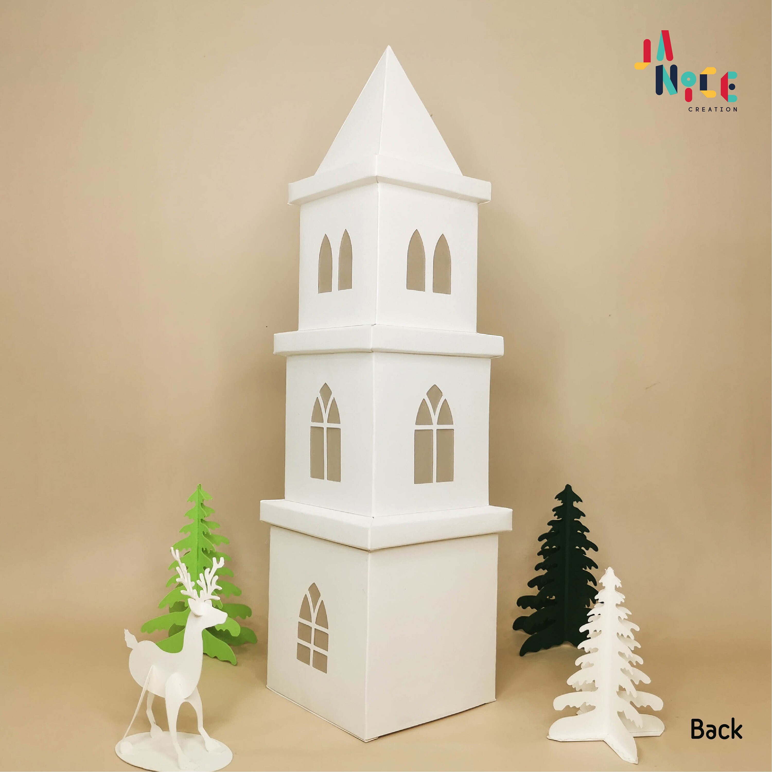 3D Paper House Template, Paper Clock Tower, Paper Christmas Village ...