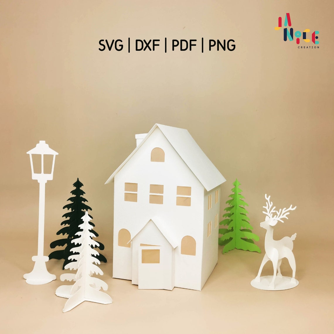 3D Paper House Template, Paper Dutch House, Paper Christmas Village ...