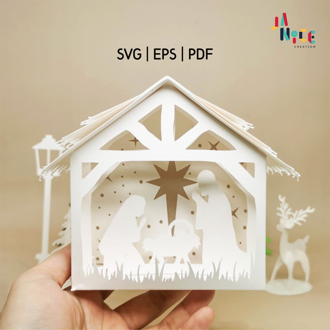 3D Paper House Template, Paper Manger, Paper Christmas Village, DIY ...