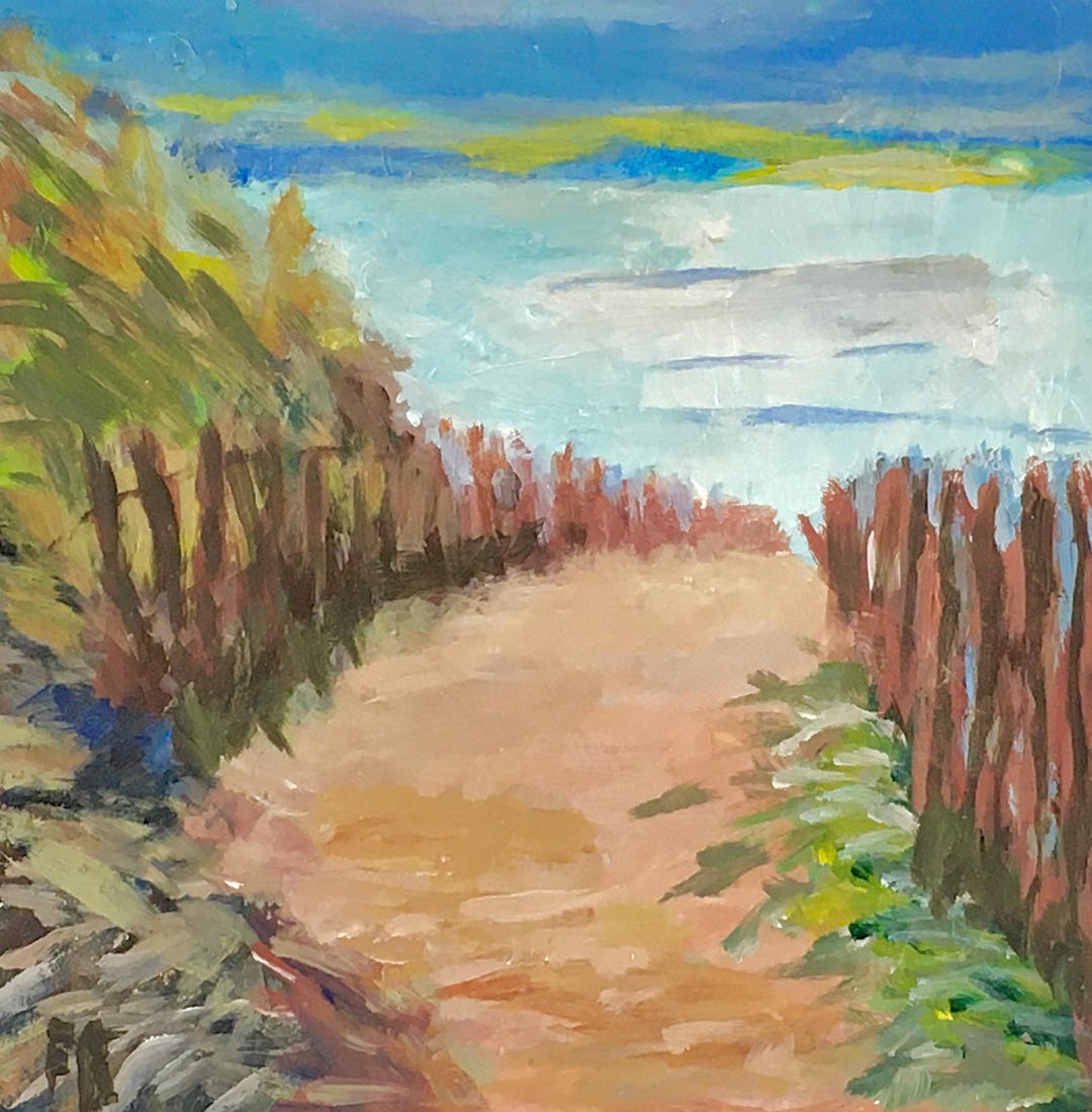 Original Art Beach Path Painting: 6x6 Small Acrylic Landscape - Fred ...