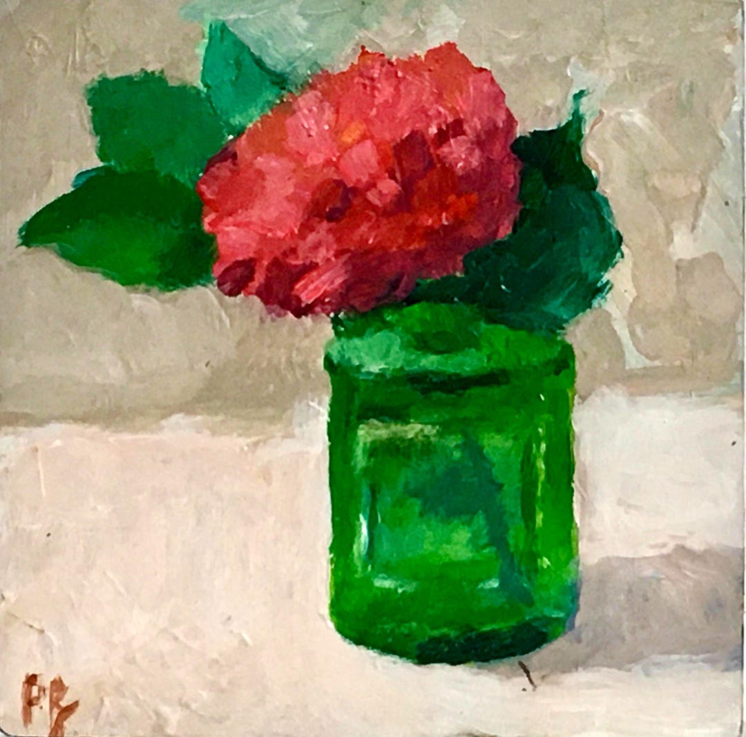 Original Red Flower Acrylic Painting - 6x6" Small Art by Fred Bell - Etsy