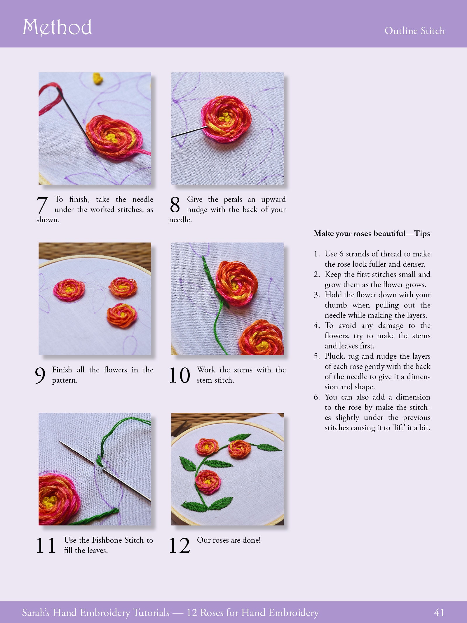 12 Roses for Hand Embroidery by Sarahpdf Book With Projects and ...