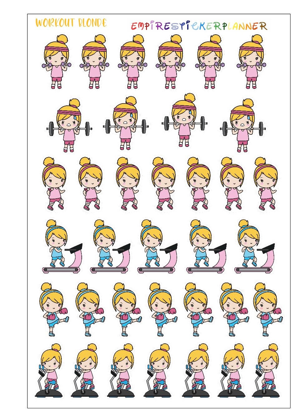 Workout Stickers, Workout Planner, Planner, Cute Girl Stickers - Etsy