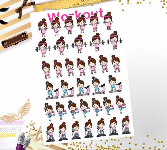 Workout stickers workout planner planner cute girl stickers | Etsy