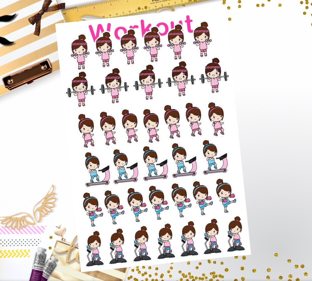 Workout Stickers Workout Planner Planner Cute Girl Stickers - Etsy