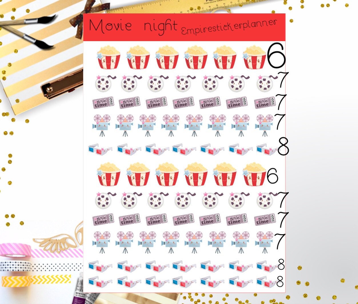 Movie Night Stickers Movie Night Planner Stickers Movie | Etsy