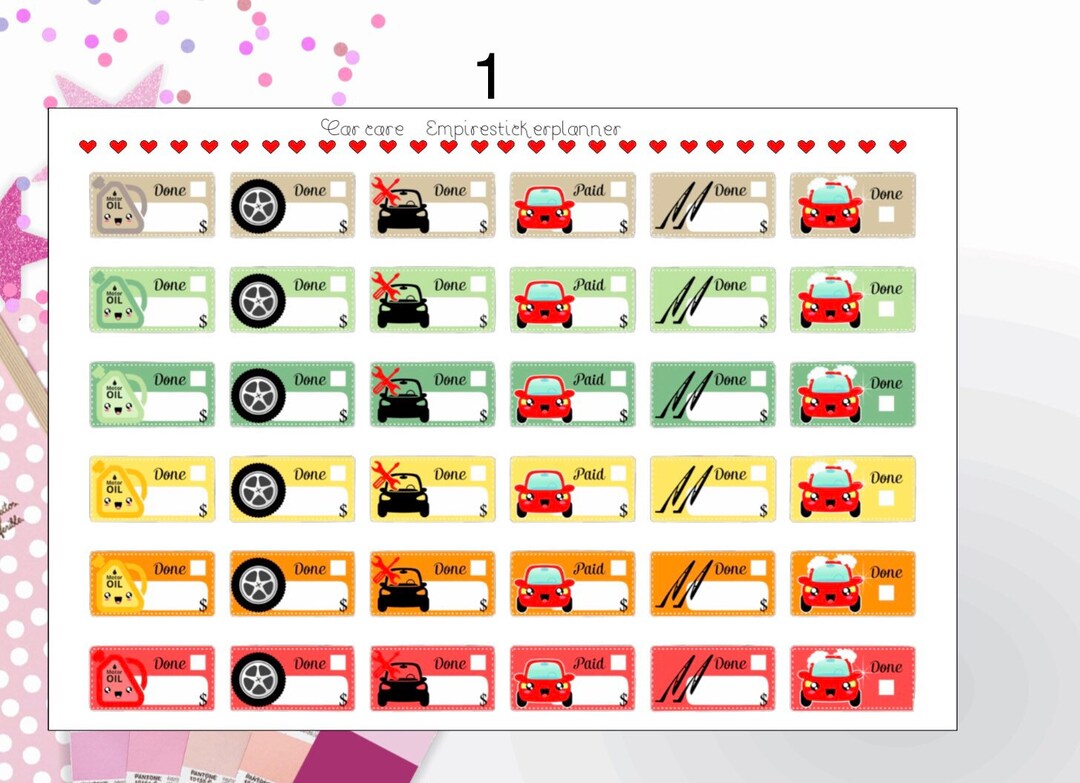 Car Care Stickers, Reminder Stickers, Tracking Budget Stickers, Car ...