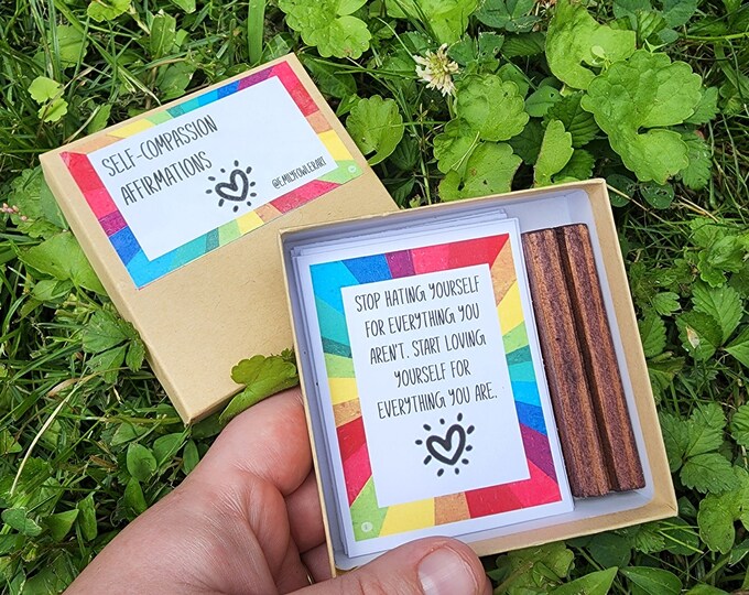 Self Compassion Affirmation Card Box- Motivational Cards- Display Stand ...
