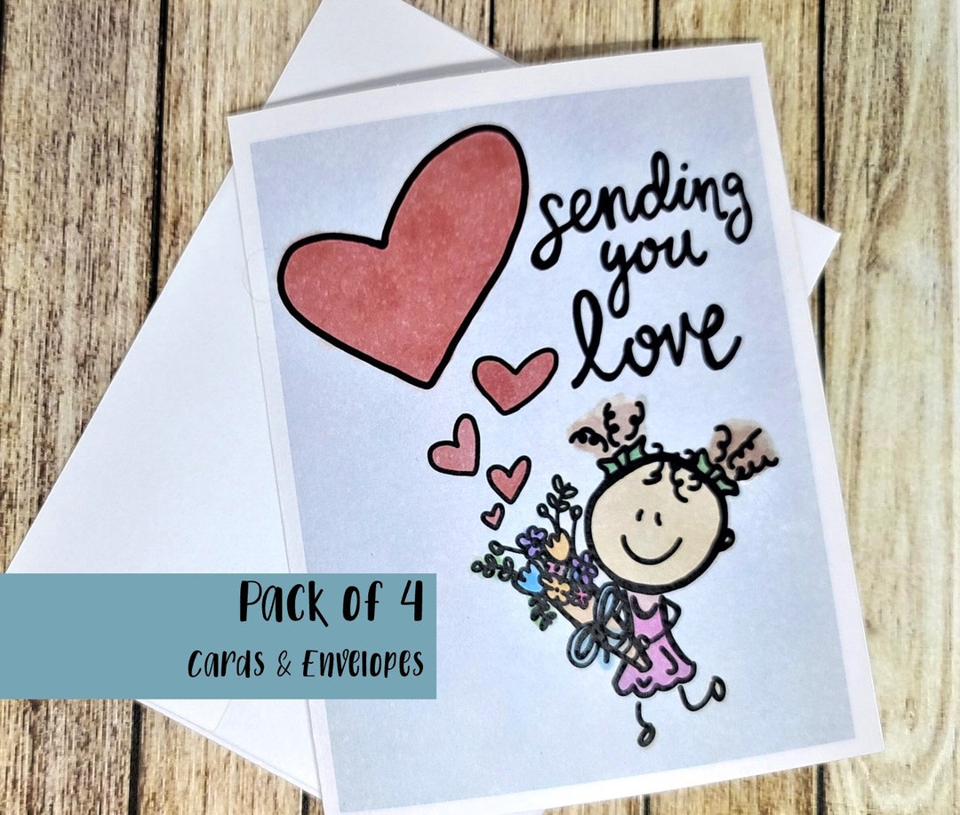 Sending You Love Greeting Card- Card and Envelope Pack of Four- Pen Pal ...