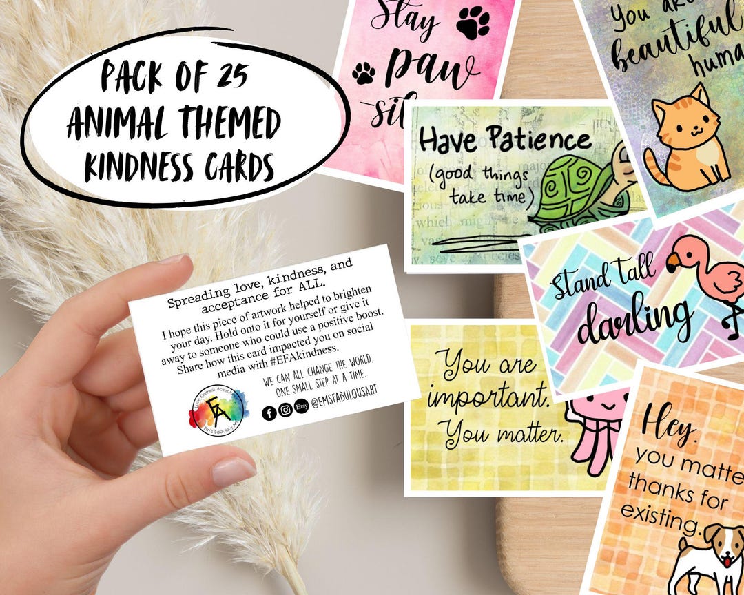 25 Animal Kindness Cards, Rainbow Art Lunchbox Notes, Positive ...