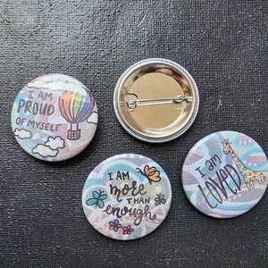 I Am Affirmation Buttons- Motivational Buttons- Self Confidence- Pack ...