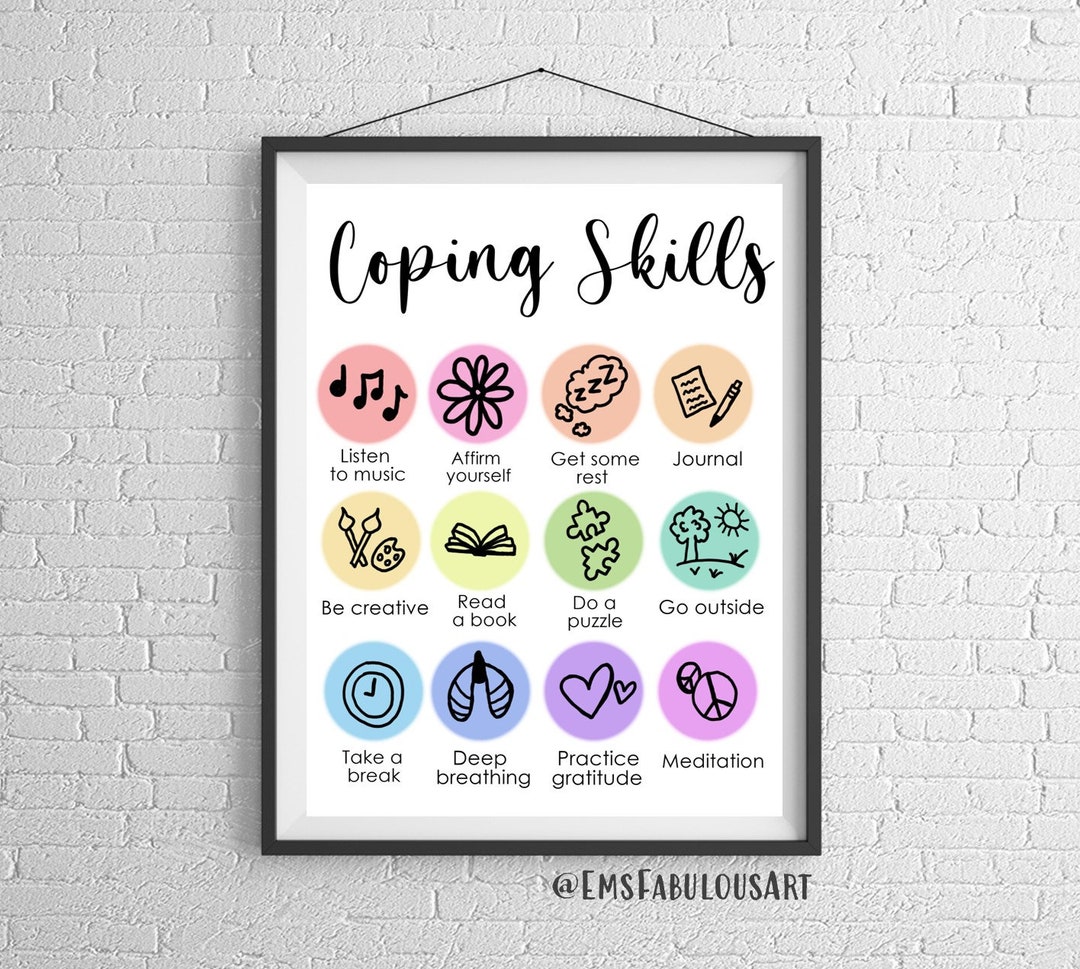 PHSYICAL COPY- Healthy Coping Skills- Therapist Wall Art- School ...