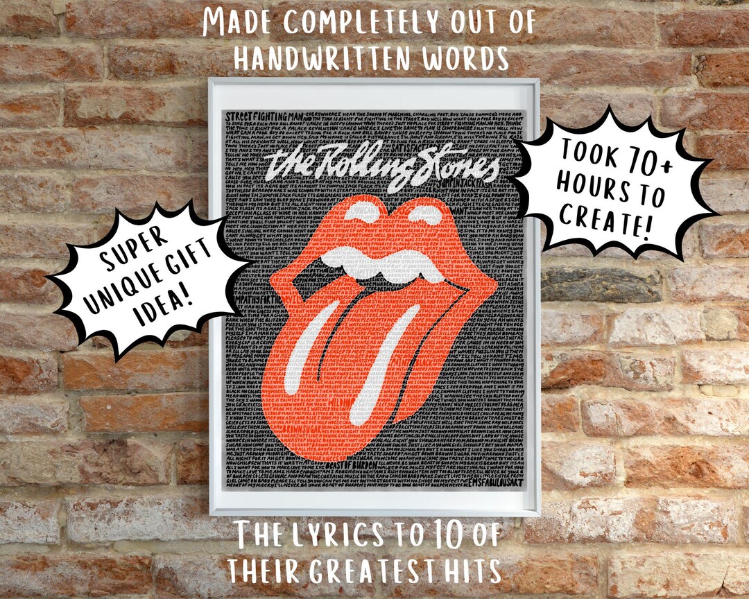 Rolling Stones Logo Word Art Print- Rock N' Roll Music Decor- Dorm Wall ...