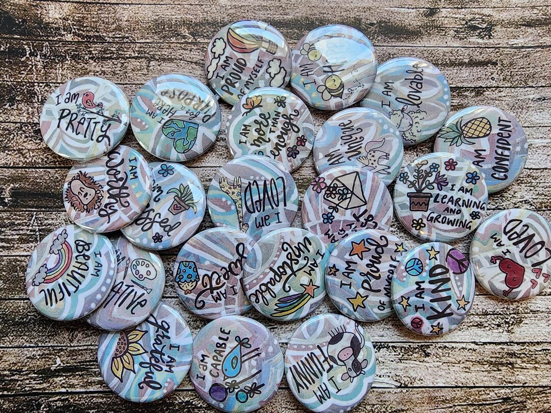 I Am Affirmation Buttons- Motivational Buttons- Self Confidence- Pack ...