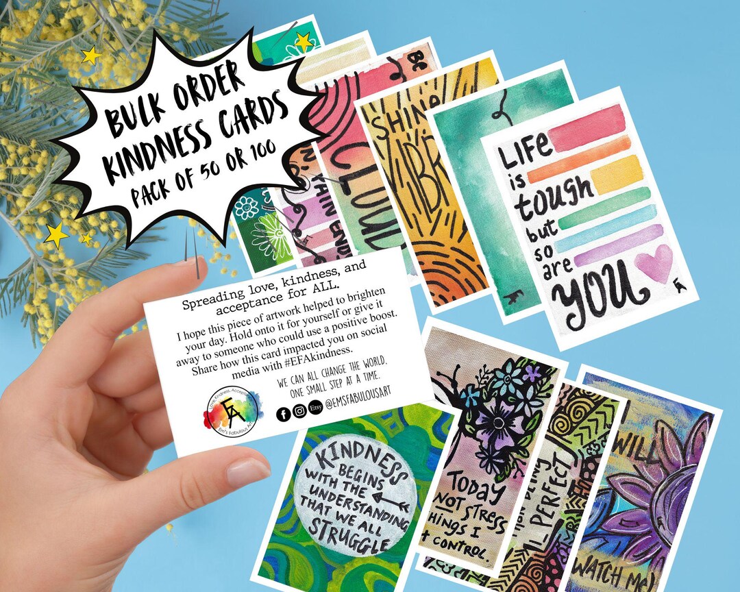 Bulk Order- Pack of 50 or 100 - Kindness Cards- Spread Love, Kindness ...