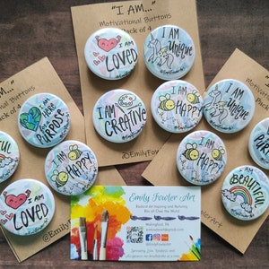 I Am Affirmation Buttons- Motivational Buttons- Self Confidence- Pack ...