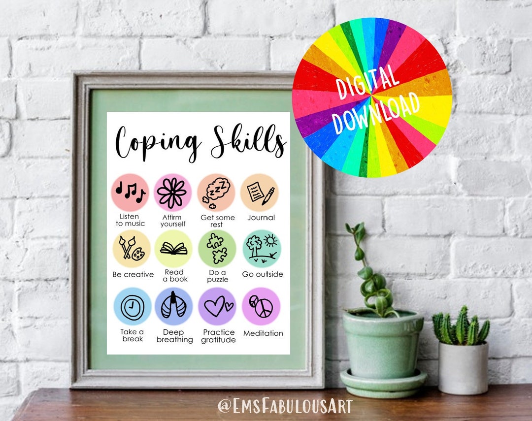 DIGITAL DOWNLOAD- Healthy Coping Skills- Therapist Wall Art- School ...
