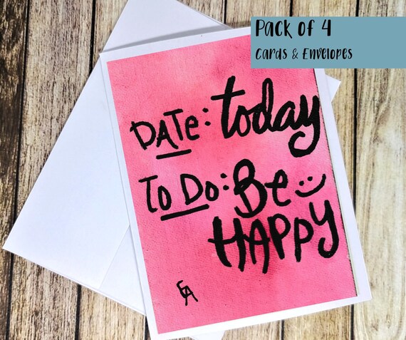 Be Happy Greeting Card Pack Four Cards and Envelopes Blank - Etsy