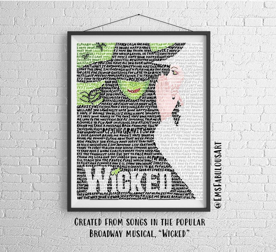 Wicked Broadway Musical Word Art Poster Idina Menzel Elphaba Glinda ...