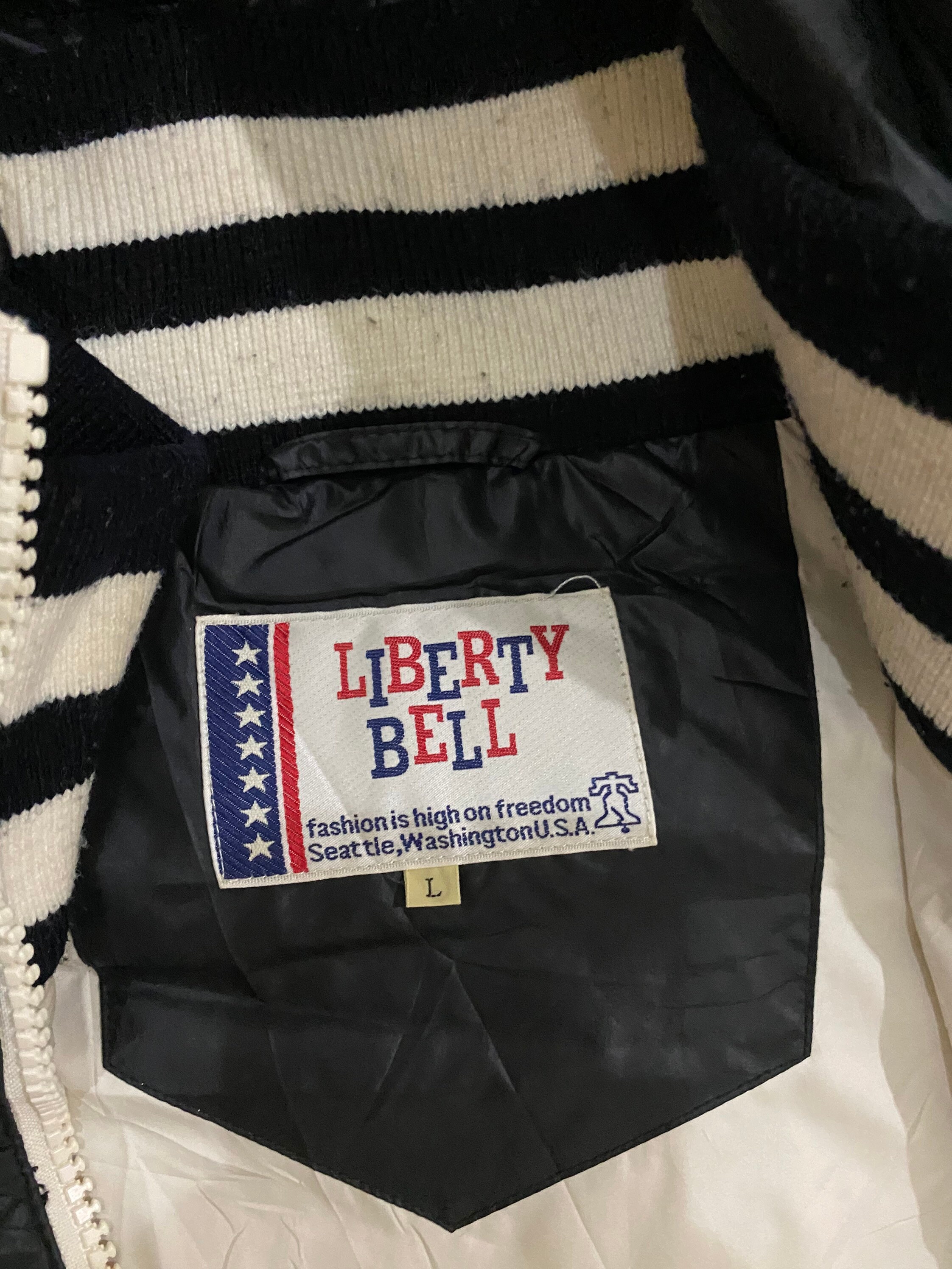 Vintage Liberty Bell Puffer Down Jacket Ziper Hoodie Jacket Large Size ...