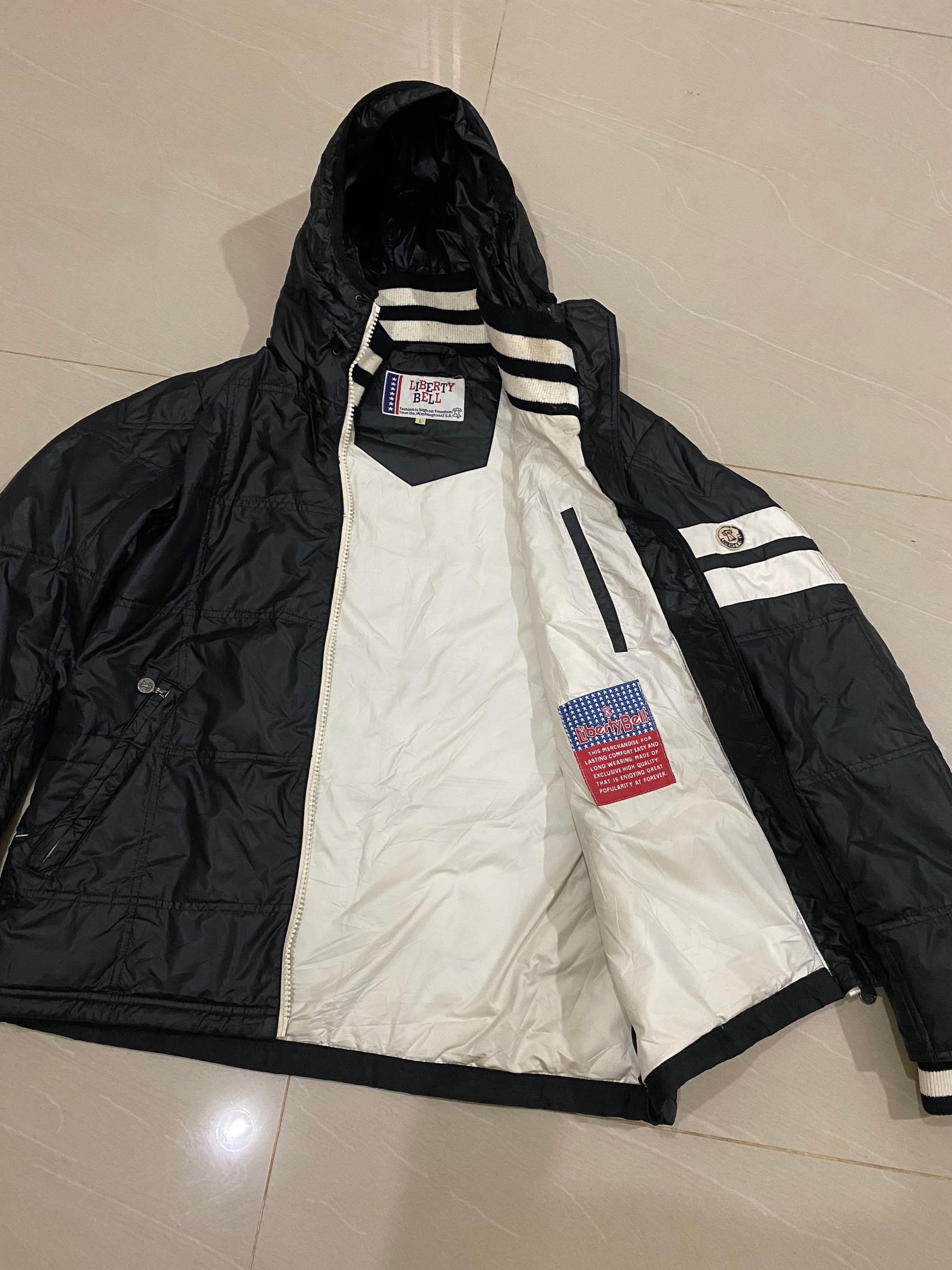 Vintage Liberty Bell Puffer Down Jacket Ziper Hoodie Jacket Large Size ...