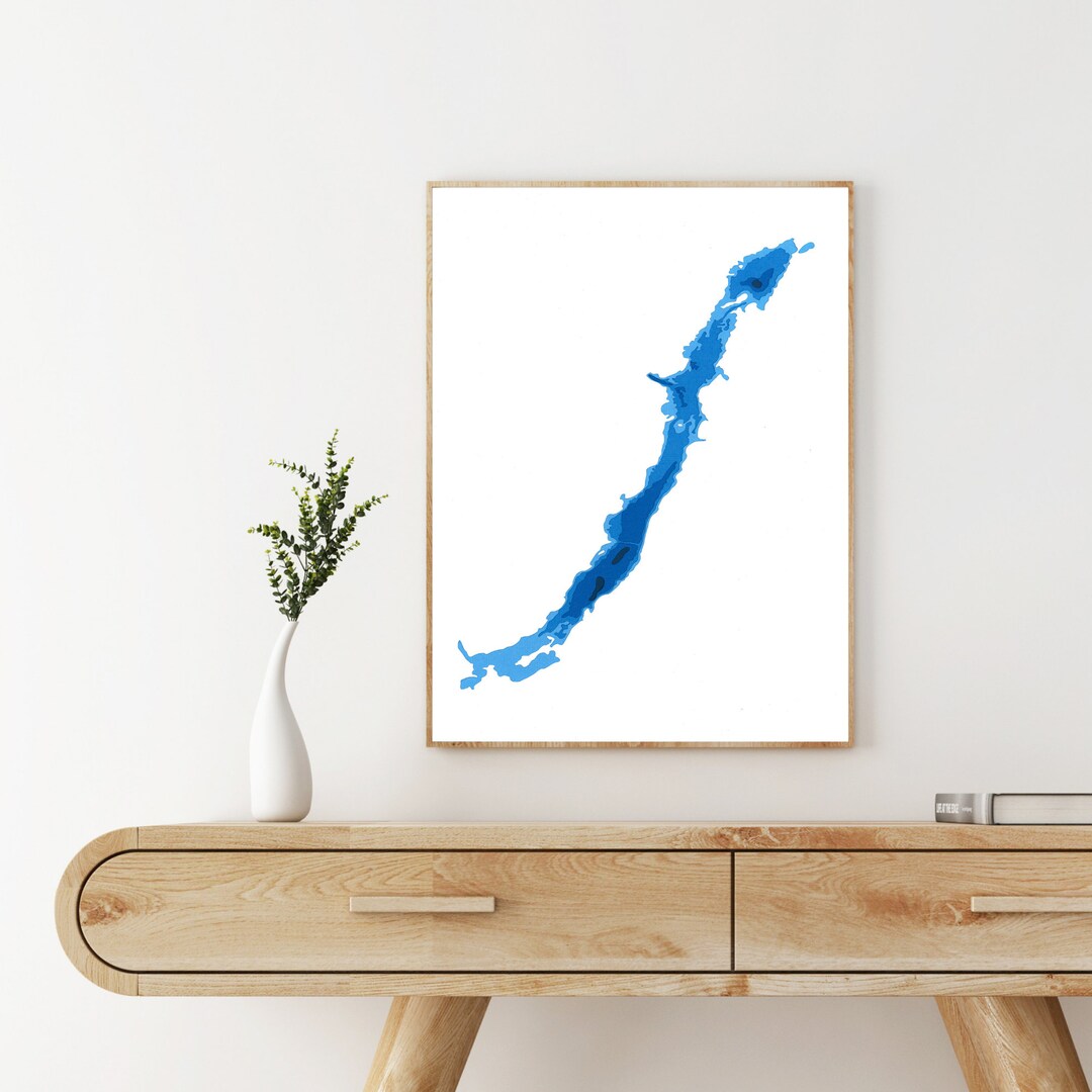 Mapa de cartografía de corte en papel de Chemong Lake 9"x12" / Arte de ...