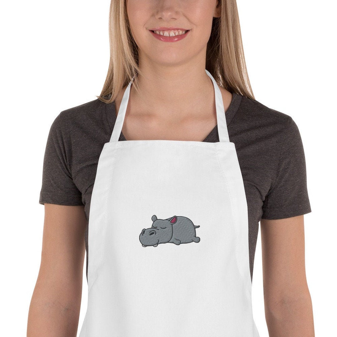 Embroidered Lazy Hippo Apron, Hippo Lover, Hippo Gift, Cute Hippo ...